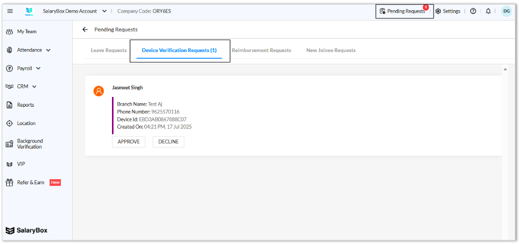 Managing Device Verification Requests - Salarybox