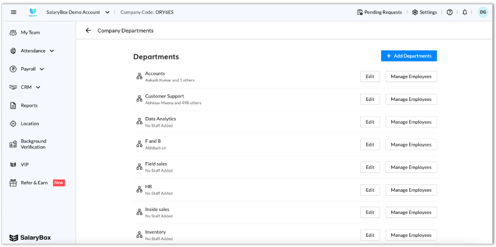 Creating a New Department - SalaryBox